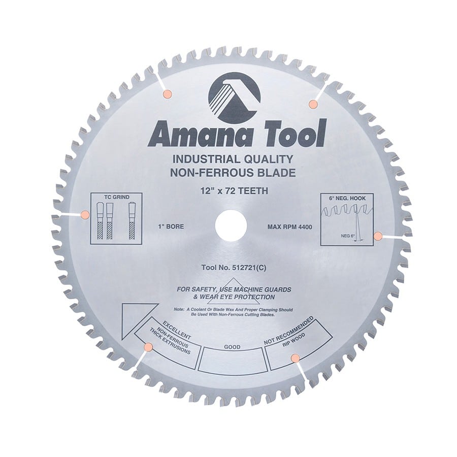 Thick Aluminum Non-Ferrous Metal Cutting Blade - 12" Dia x 72T TCG - 6 ...