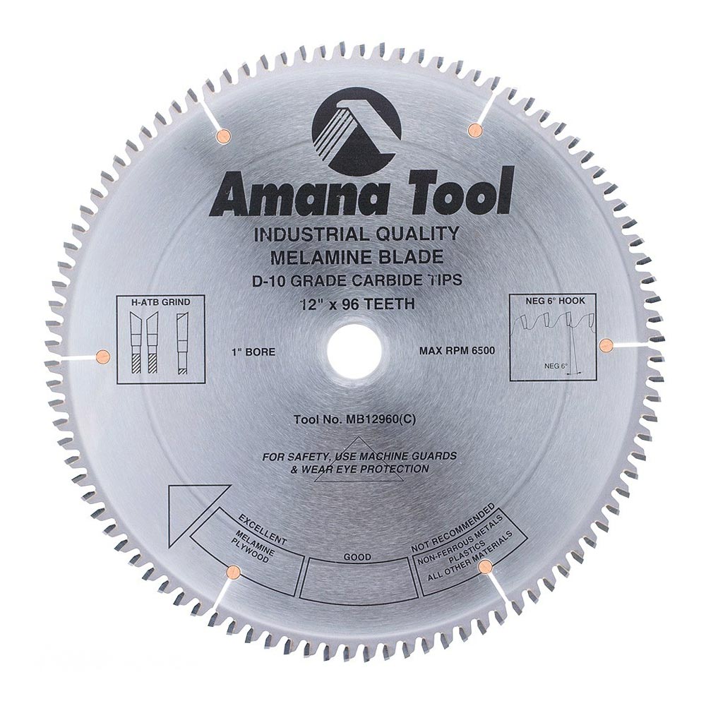 Double Sided Melamine & Laminate Blade - 12" Dia x 96T H-ATB -6° - 1 ...